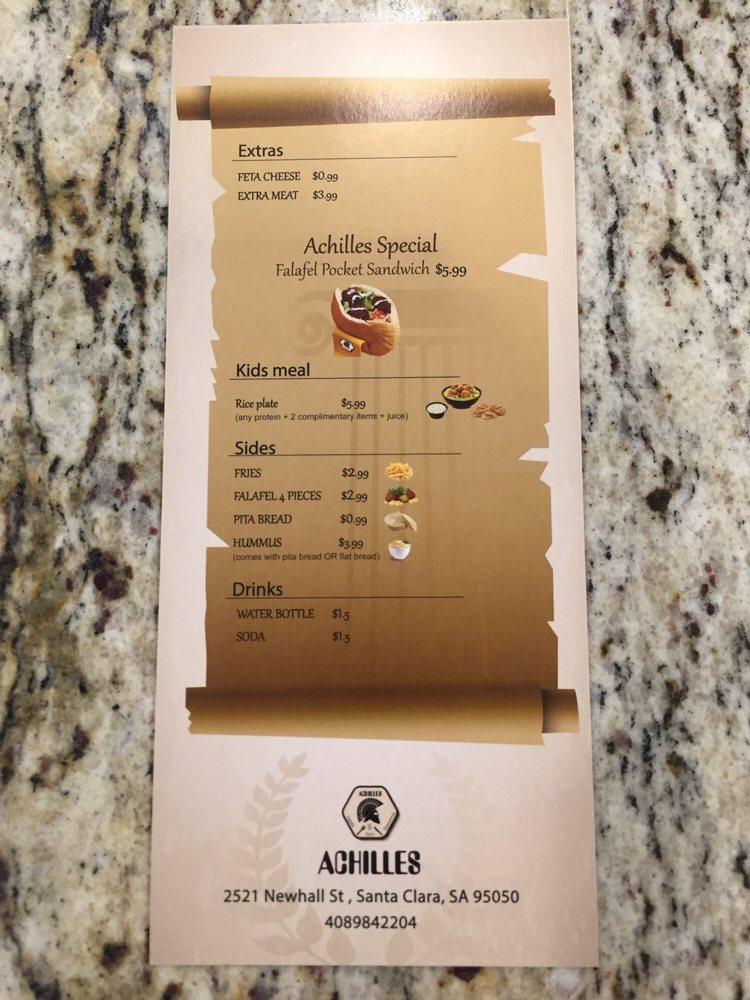 Menu at Achilles restaurant, Santa Clara