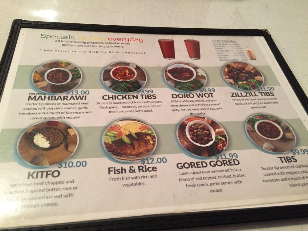 Menu at Addis Restaurant, Columbus