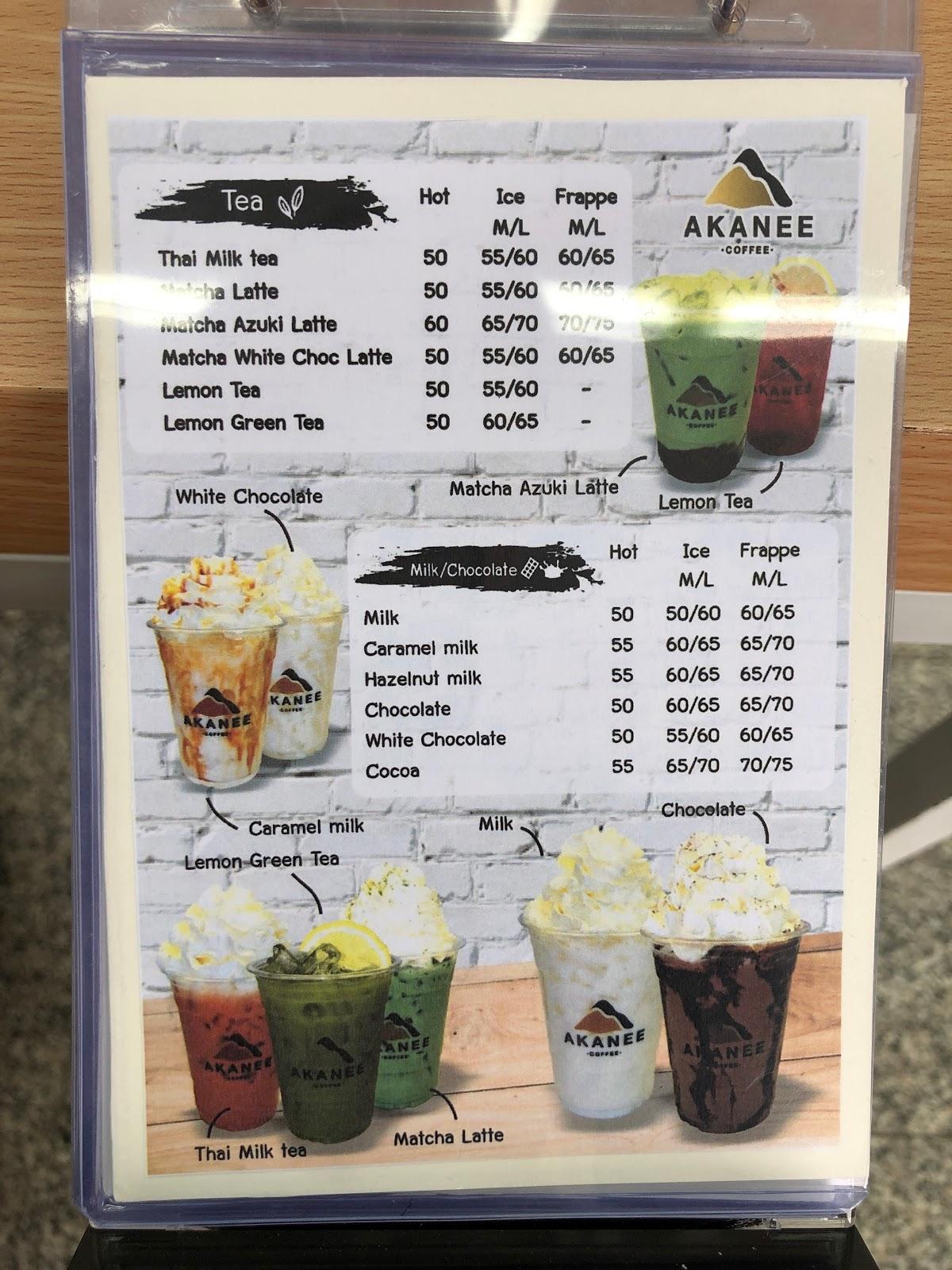 Menu at Akanee Coffee บางพระ cafe, Si Racha