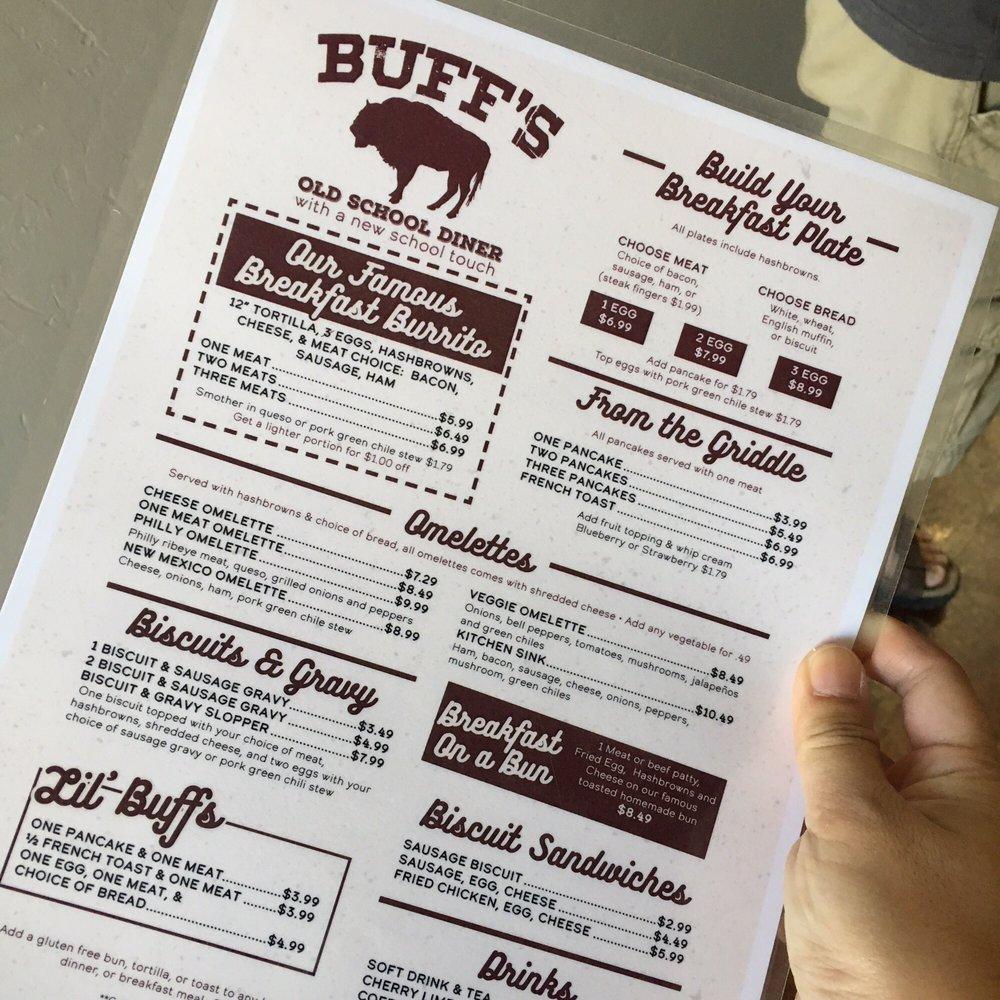 Menu at Buff's restaurant, Canyon, 4th Ave