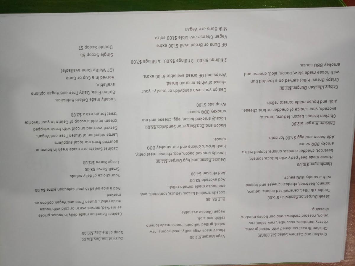 Menu at Family Tree Cafe, Landsborough