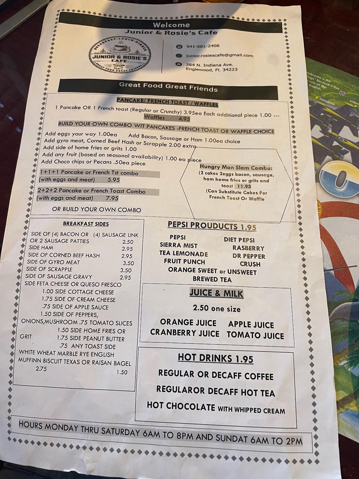 Menu at Junior and Rosie's Cafe and Grill, Englewood