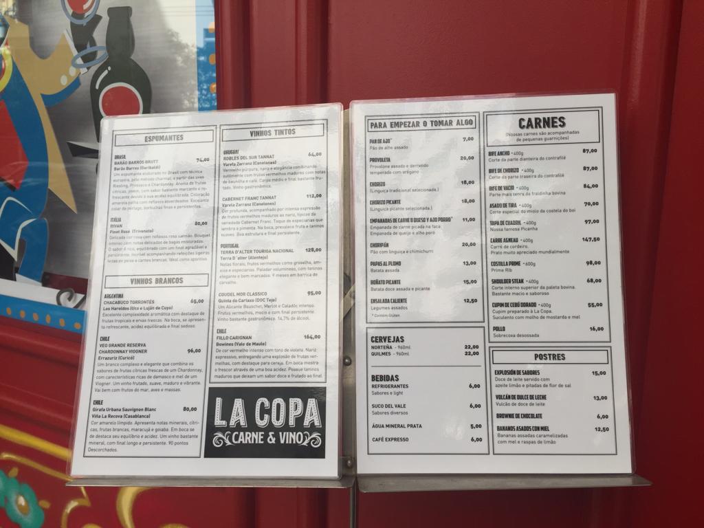 Menu em La Copa restaurante, Rio de Janeiro, R. Domingos Ferreira