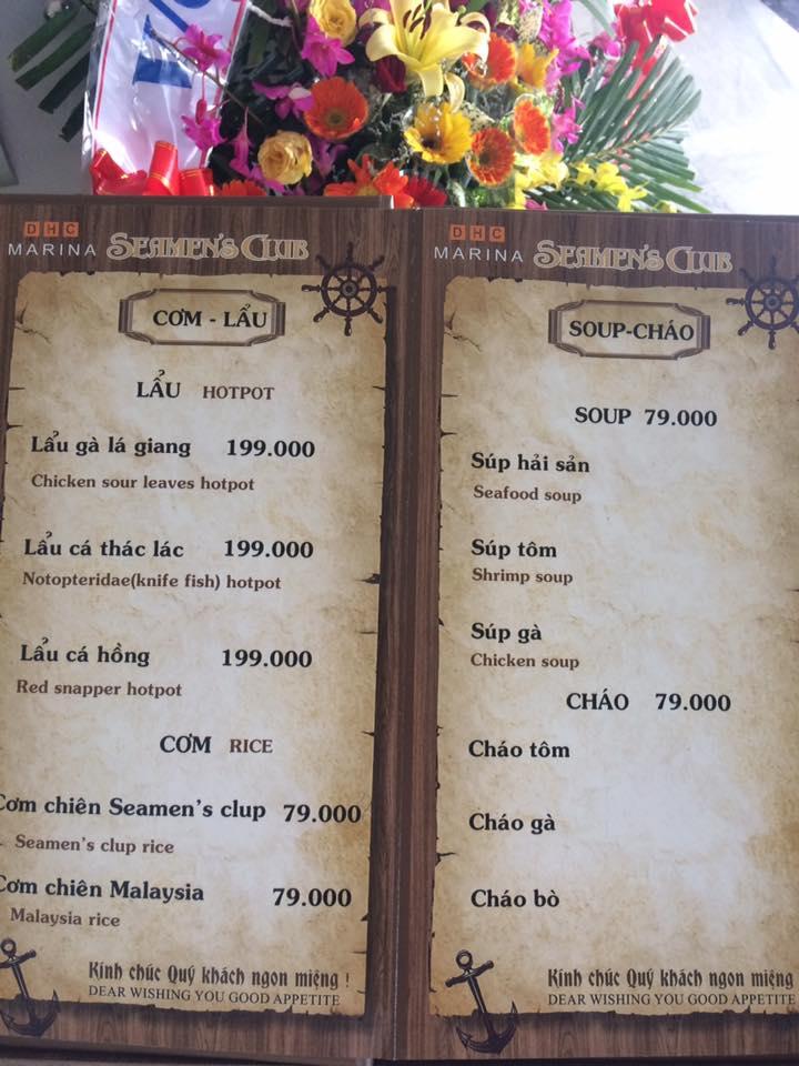 Menu at Nhà hàng-Bar Seamen's Club, Da Nang