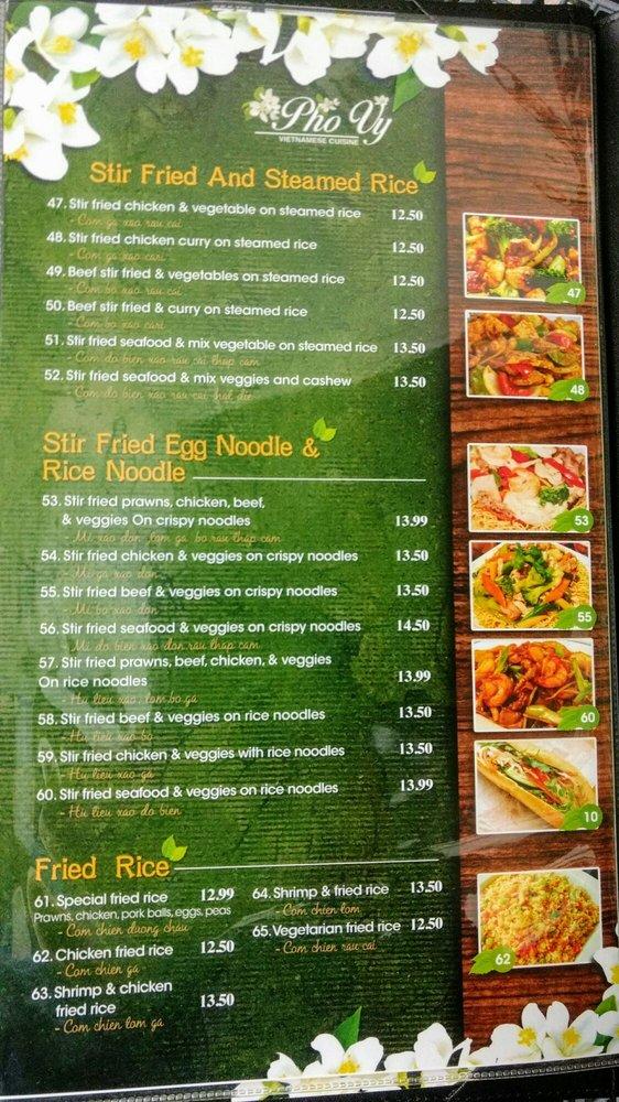 Menu at Pho Vy restaurant, Calgary