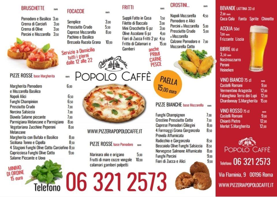 Menu da Ristorante Pizzeria Popolo Caffè, Roma, Via Flaminia