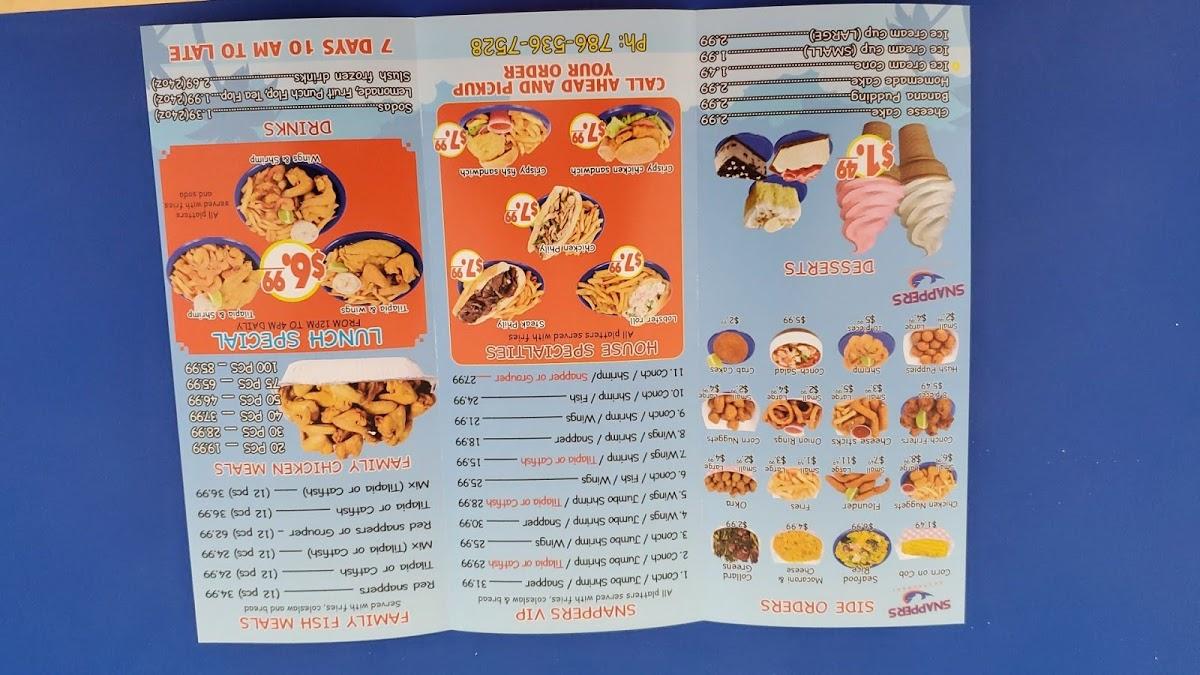 Menu at Snappers Restaurant, Miami