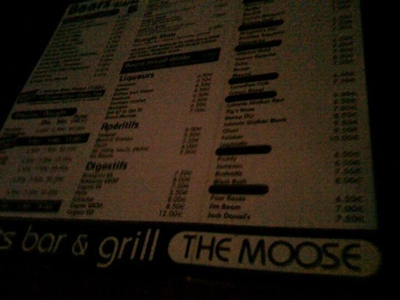 Menu at The Moose restaurant, Paris
