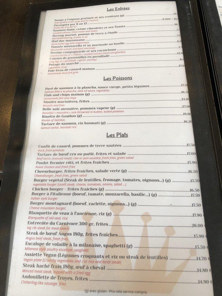 Menu at Le Royal pub & bar, Paris, 1 Pl. André Malraux