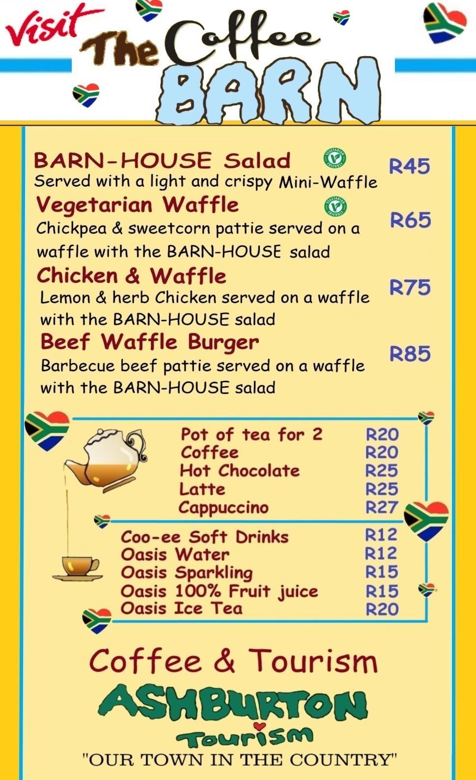 Menu at The BARN - Ashburton Tourism, Pietermaritzburg