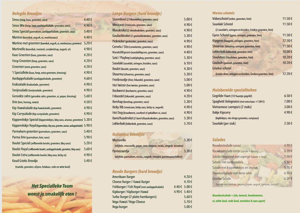 Menu at Frituur 't Specialleke, As