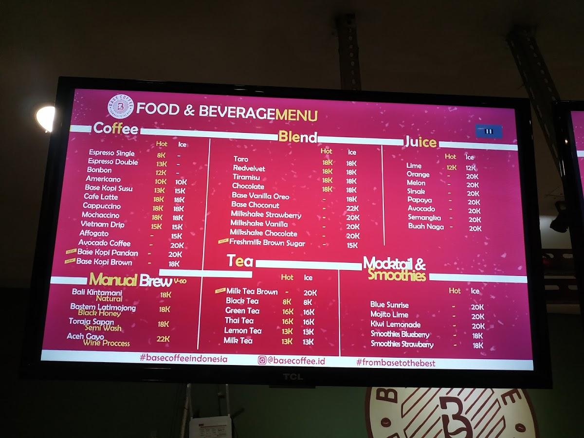 Menu at Base Coffee cafe, Makassar