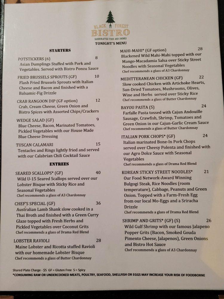 Menu at Black Forest Bistro pub & bar, Black Forest