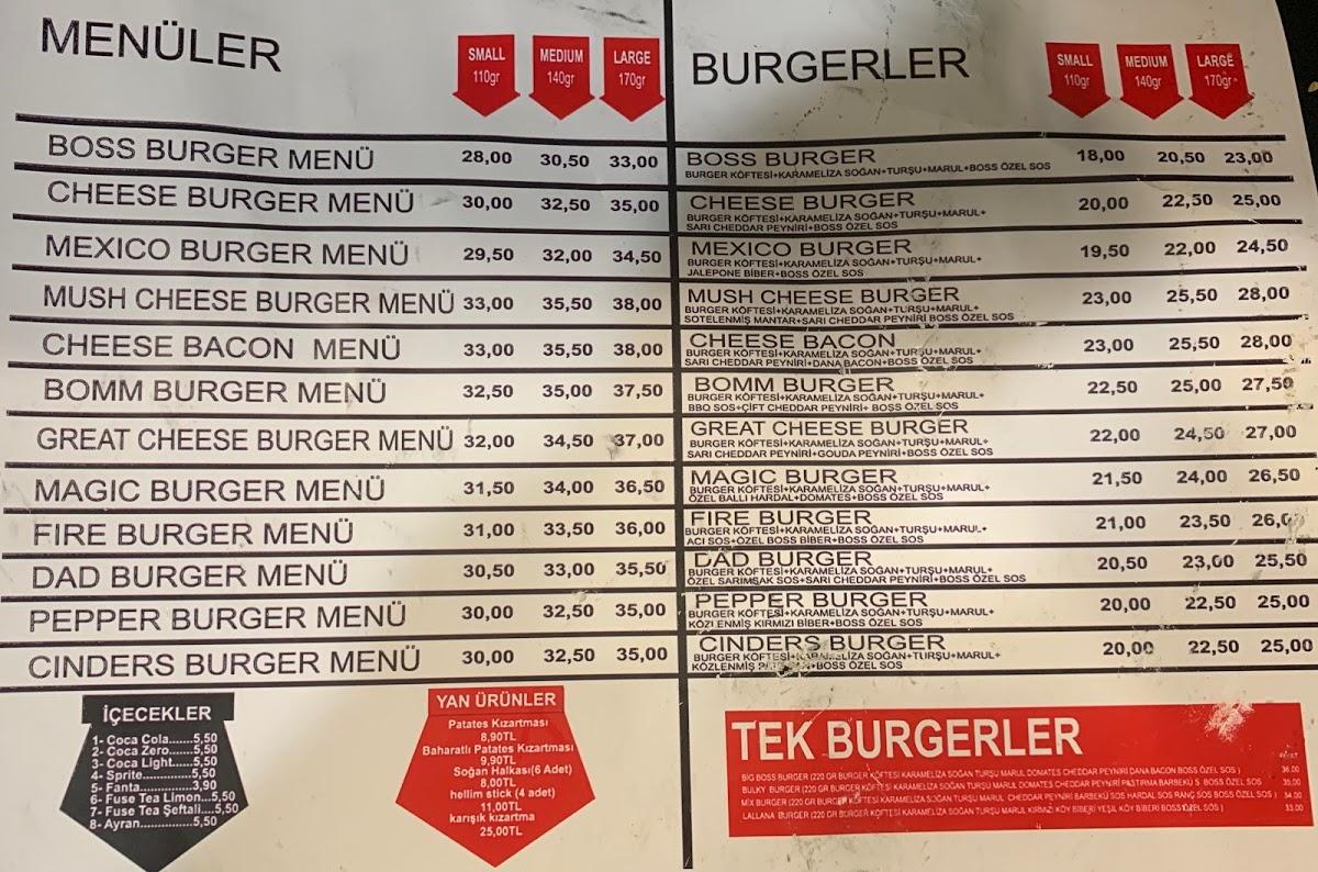 Menu at Burger Boss, Istanbul