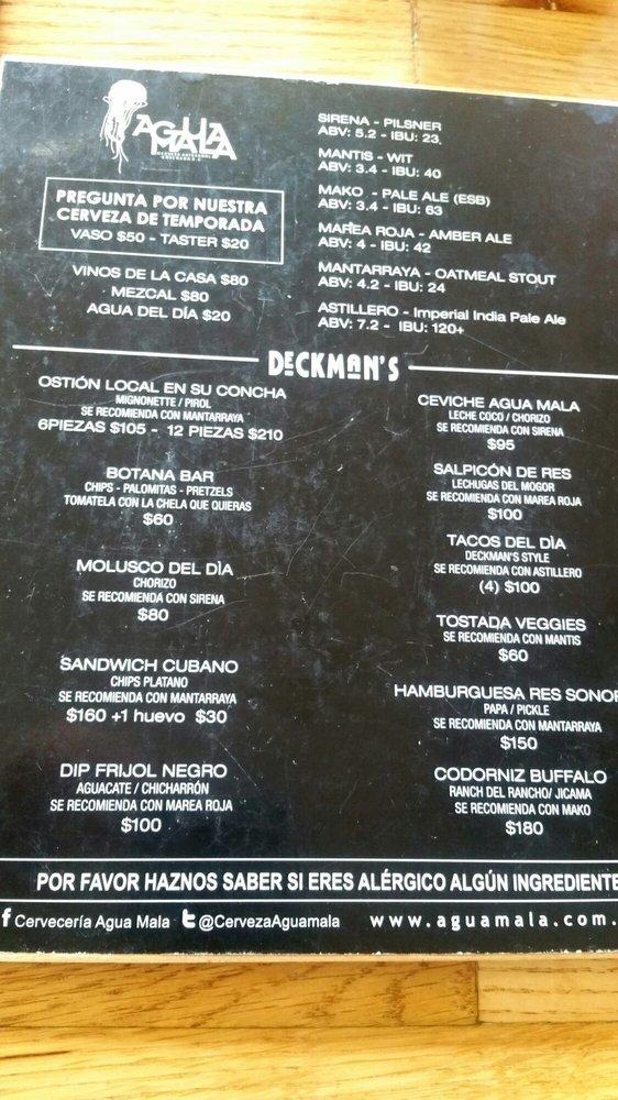 Menu at Agua Mala pub & bar, Ensenada