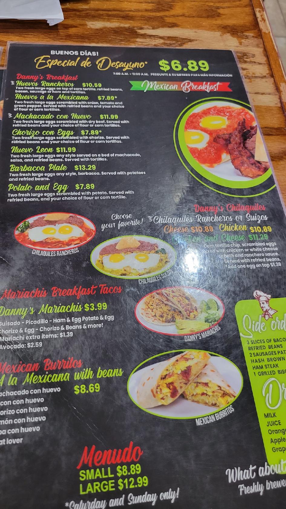 Menu at Danny's Restaurant, Laredo, Mines Rd