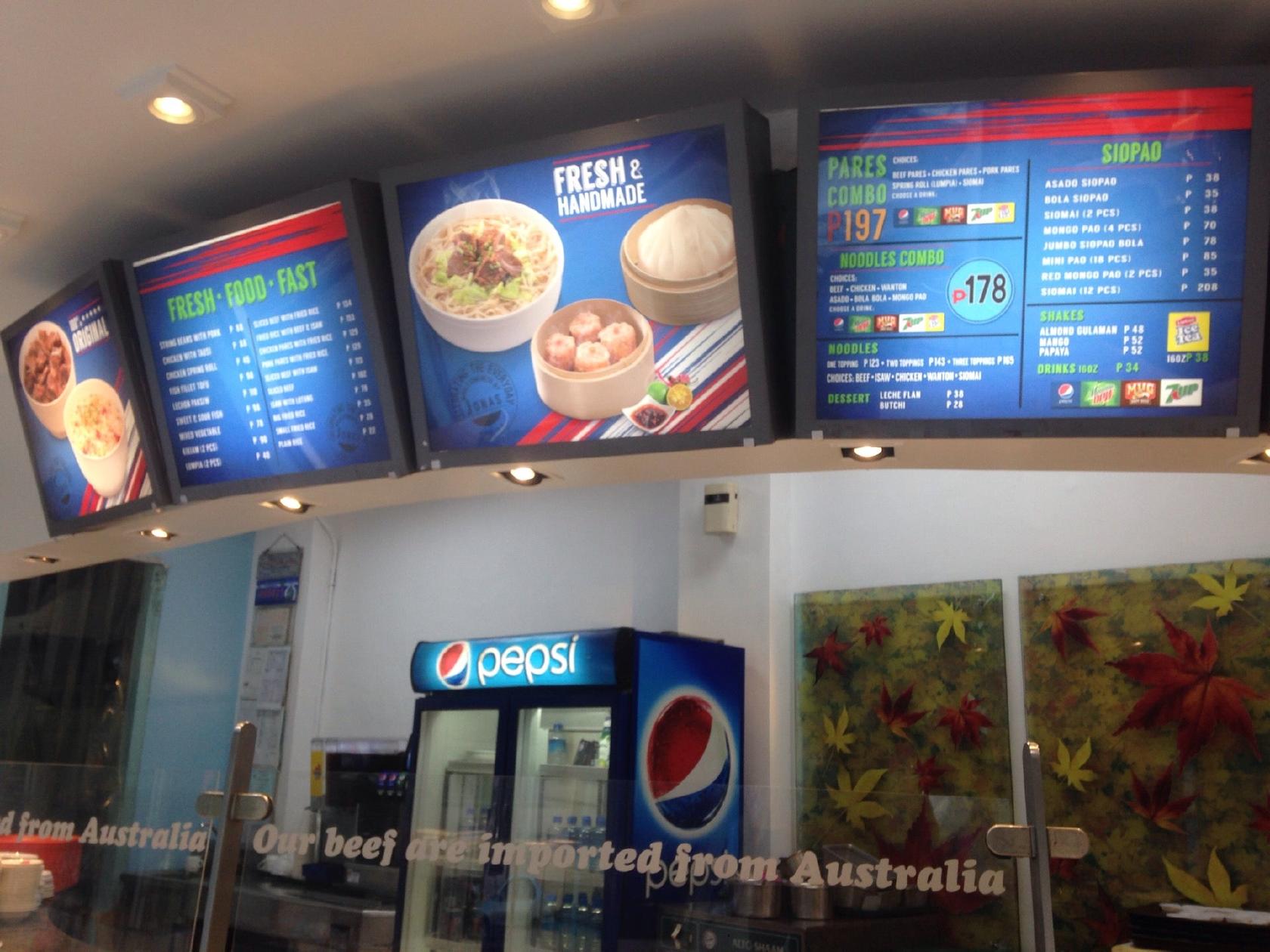 Menu at Jonas fast food, Quezon City, 561 Mayon St