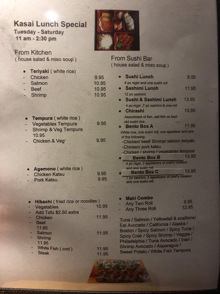 Menu at Kasai Japanese Restaurant, Green