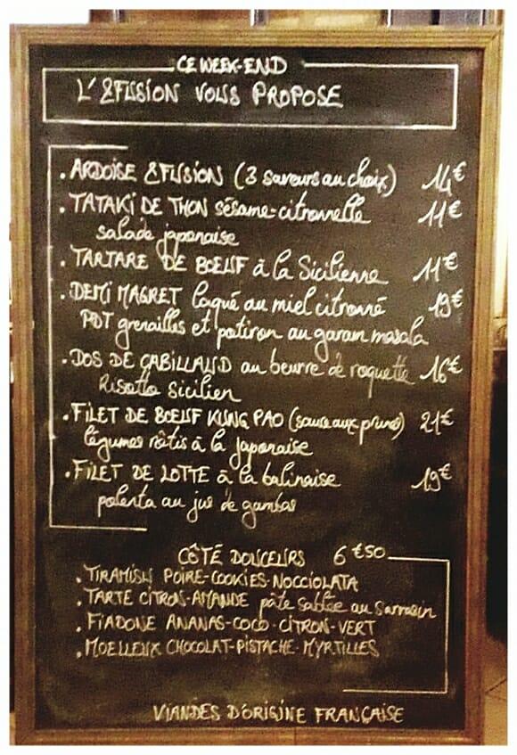 Menu at L'effusion-L'&fusion restaurant, Marseille