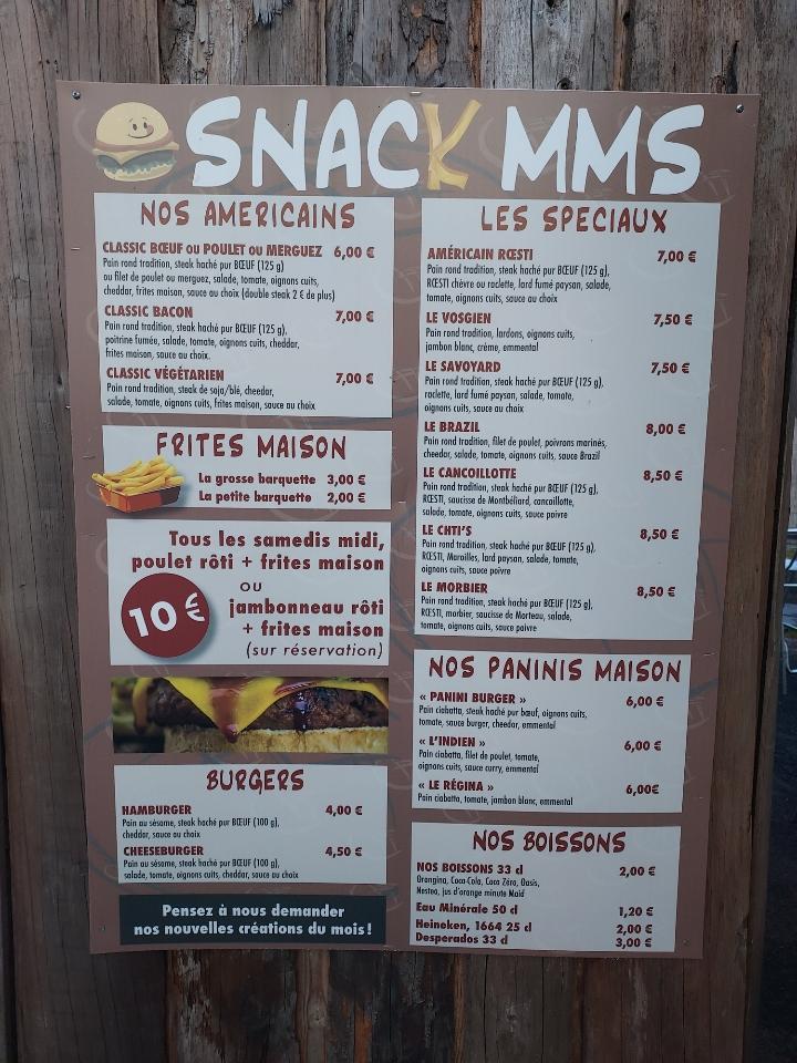 Menu au MMS Snack Friterie, Trévenans