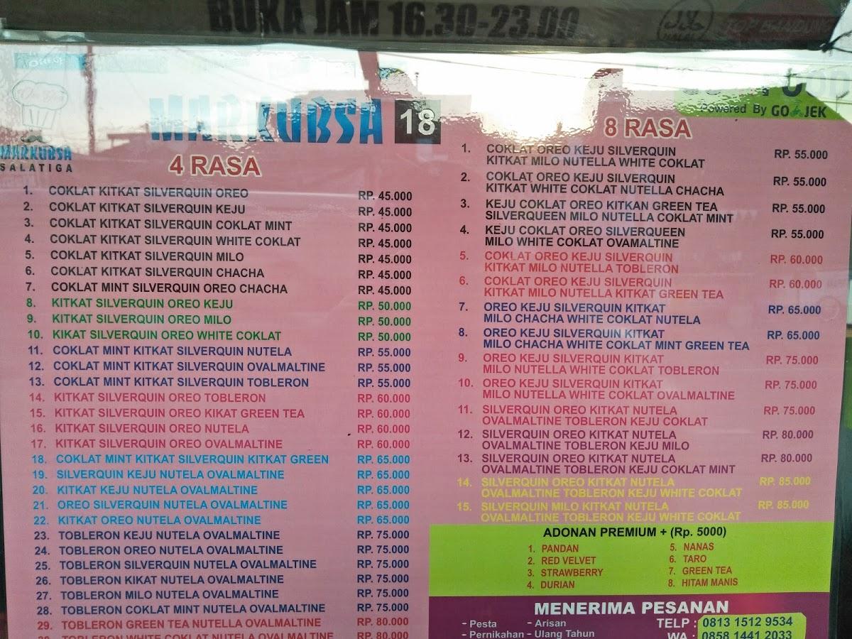 Menu at Markubsa 18 Martabak Kue Bandung Aneka Rasa restaurant, Yogyakarta