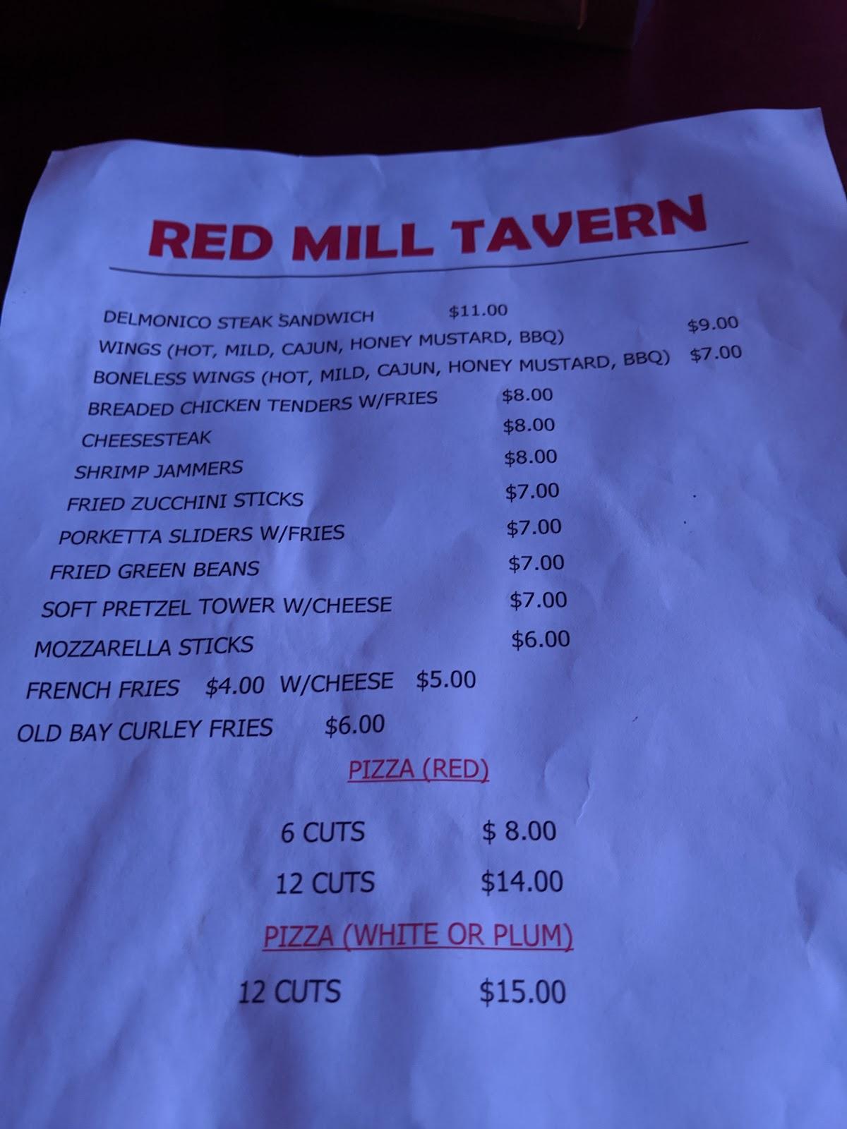 Menu at Red Mill pub & bar, Pittston