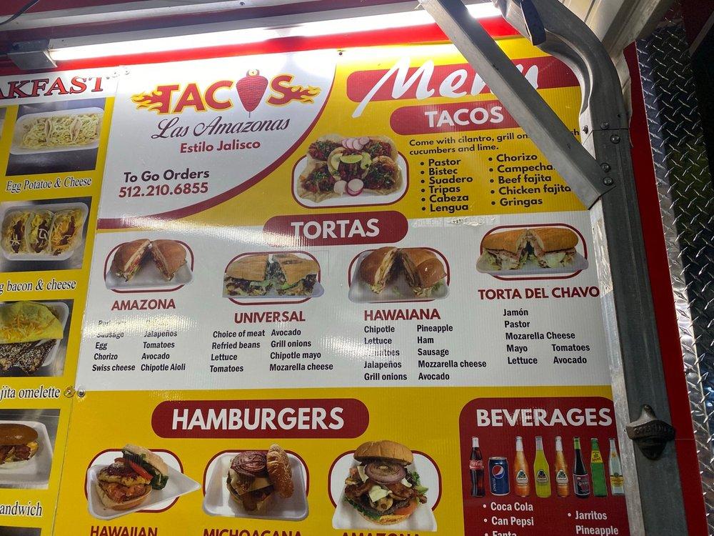 Menu at Tacos Las Amazonas Estilo Jalisco restaurant, Austin