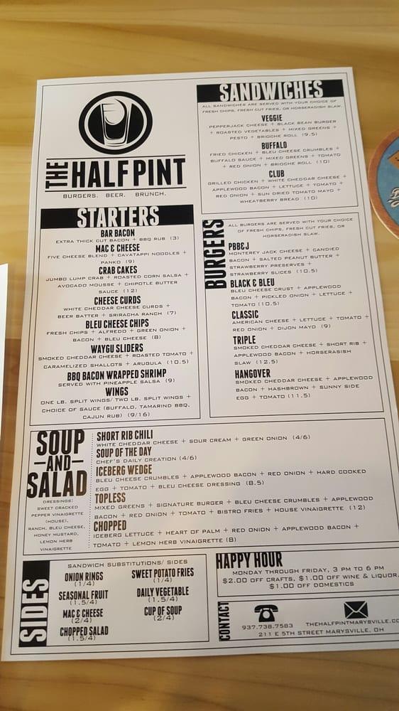 Menu at The Half Pint pub & bar, Marysville