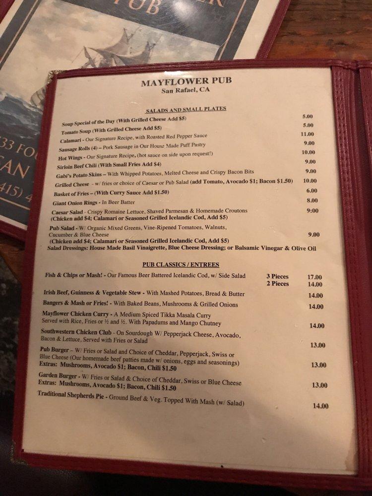 Menu at The Mayflower Pub, San Rafael
