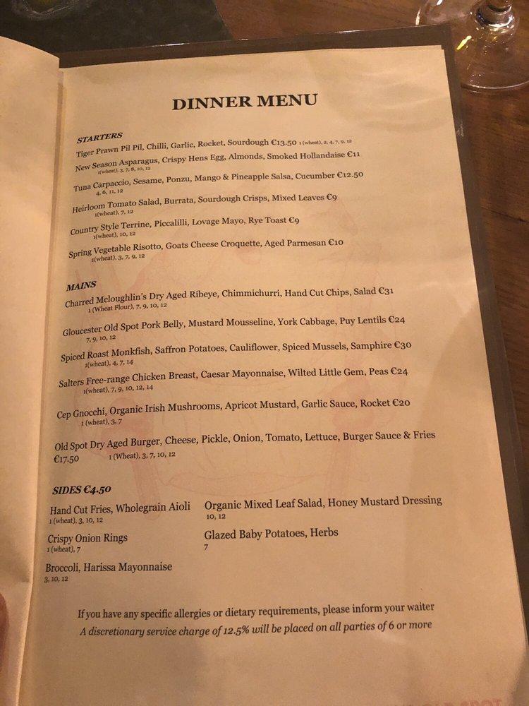 Menu at The Old Spot pub & bar, Dublin, 14 Bath Avenue