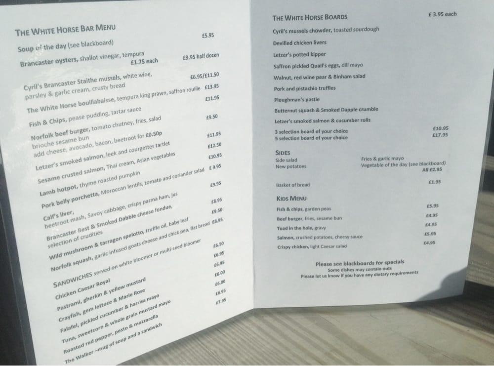 Menu at The Ship Hotel pub & bar, Brancaster