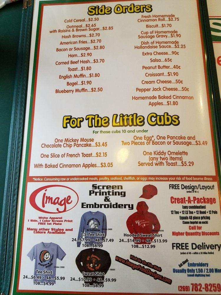 Menu at Yogi's restaurant, Vicksburg