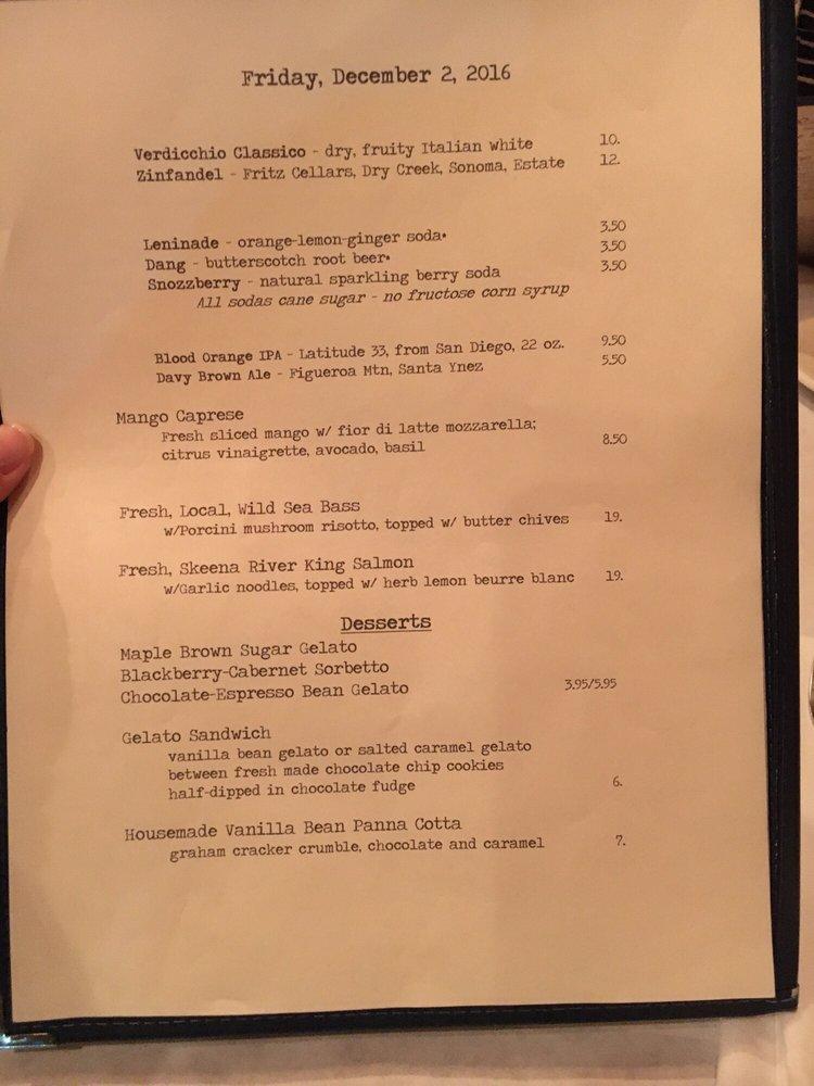 Menu at La Tavolata restaurant, Artesia