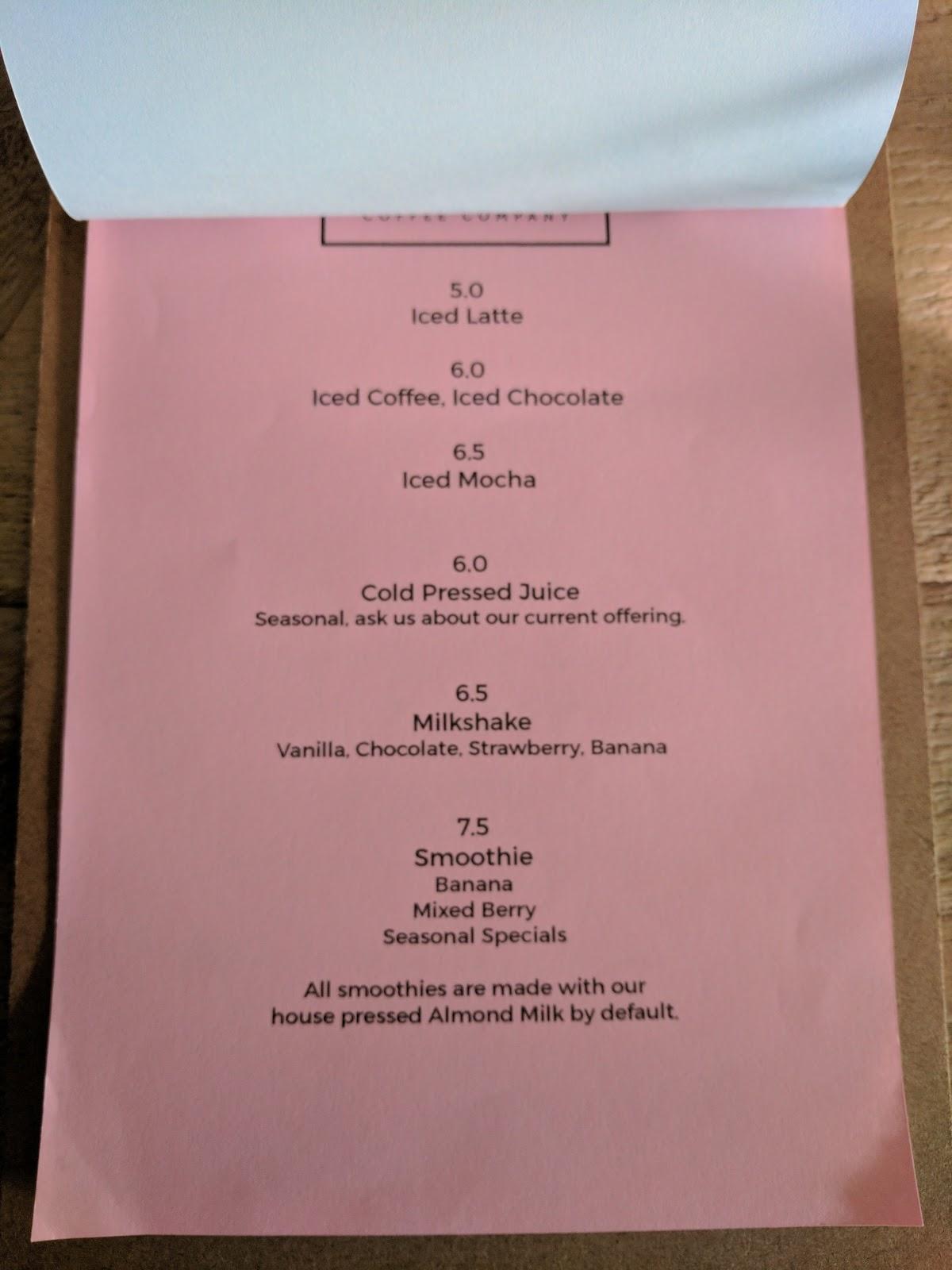 Menu at Regular Coffee Company cafe, Carine