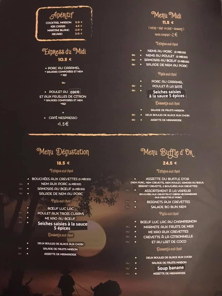 Menu at Soleil D'Hanoi restaurant, Toulouse