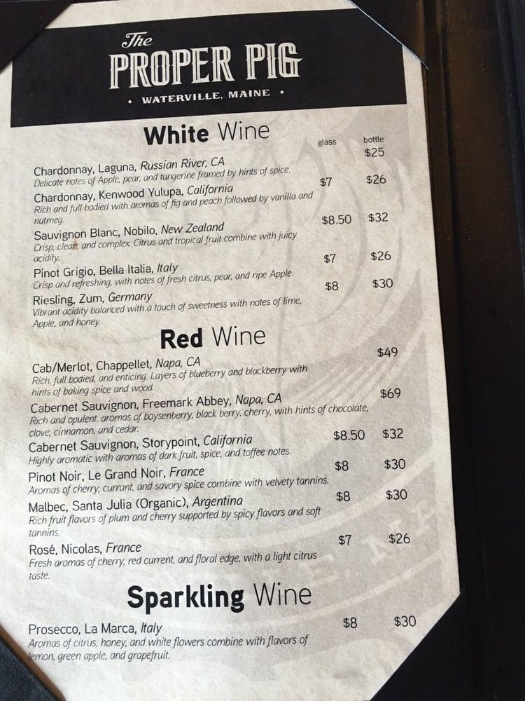 Menu at The Proper Pig pub & bar, Waterville