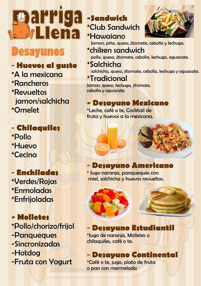 Menu at Barriga Llena Tlaltizapan, Tlaltizapán