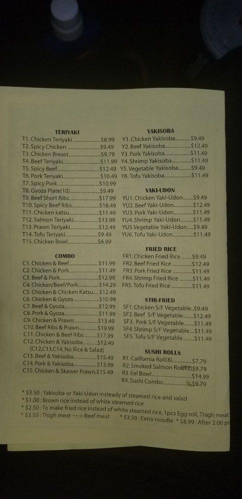 Menu at Best Teriyaki restaurant, Mount Vernon