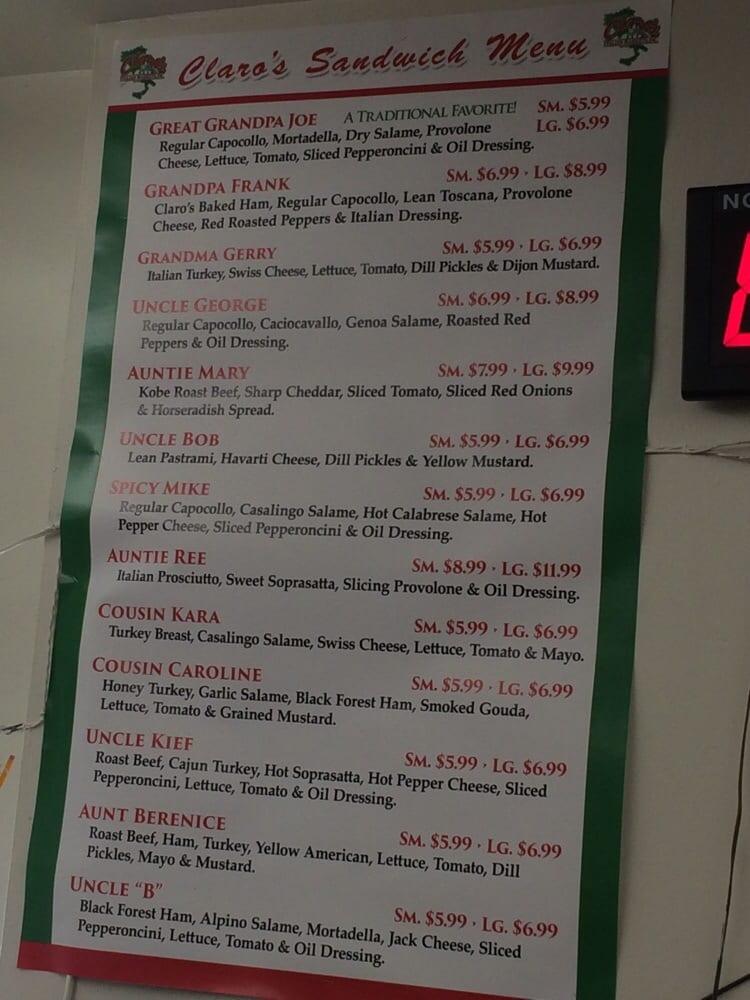 Carta del restaurante Claro's Italian Market, San Gabriel