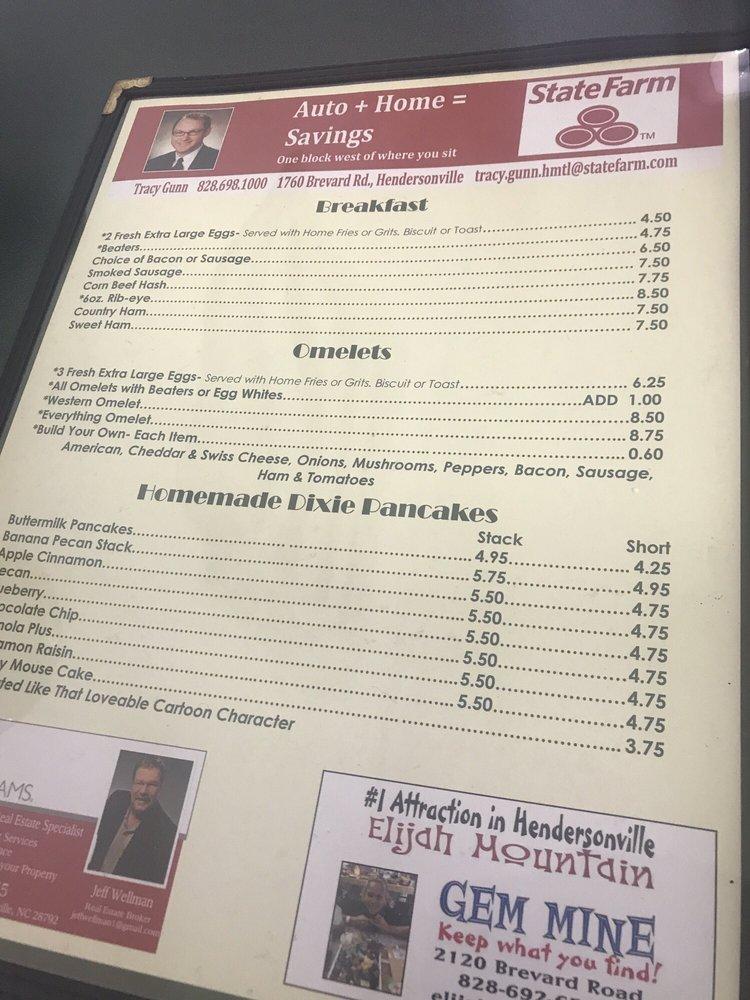 Menu at Dixie Diner restaurant, Hendersonville