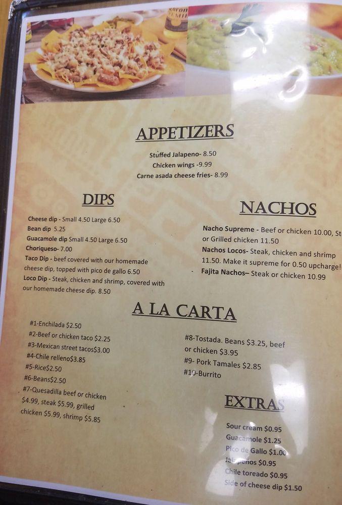 Menu at El Burrito Mexican Restaurant Elberta Alabama, USA