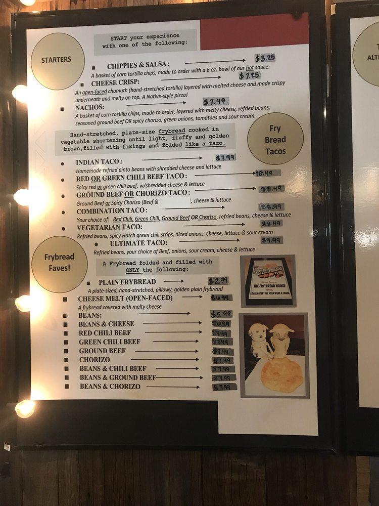 Menu at Fry Bread House restaurant, Phoenix, N 7th Ave