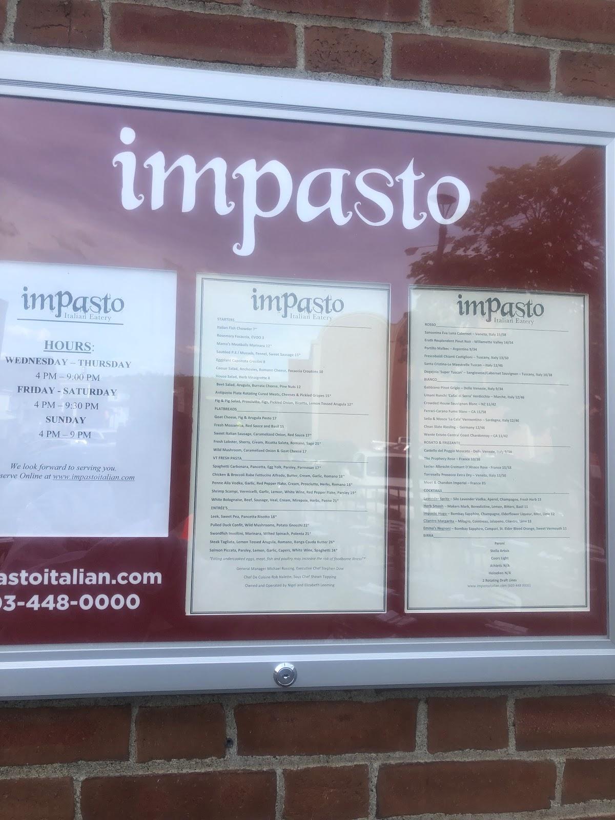 Menu at Impasto Italian Eatery pub & bar, Hanover