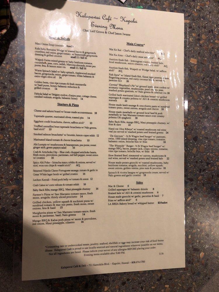 Menu at Kalapawai Cafe & Deli, Kapolei
