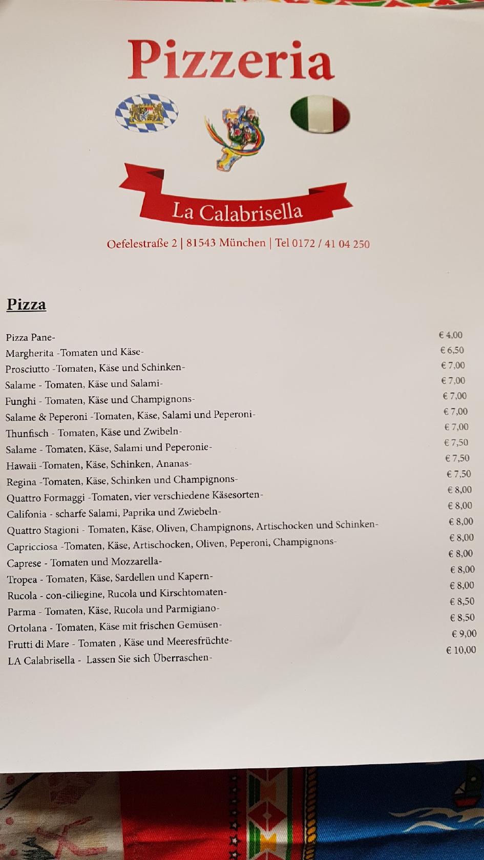 Speisekarte von La Calabrisella restaurant, München