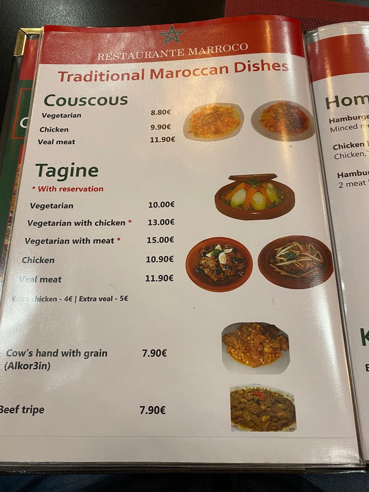Menu em Moroccan Restaurant, Porto