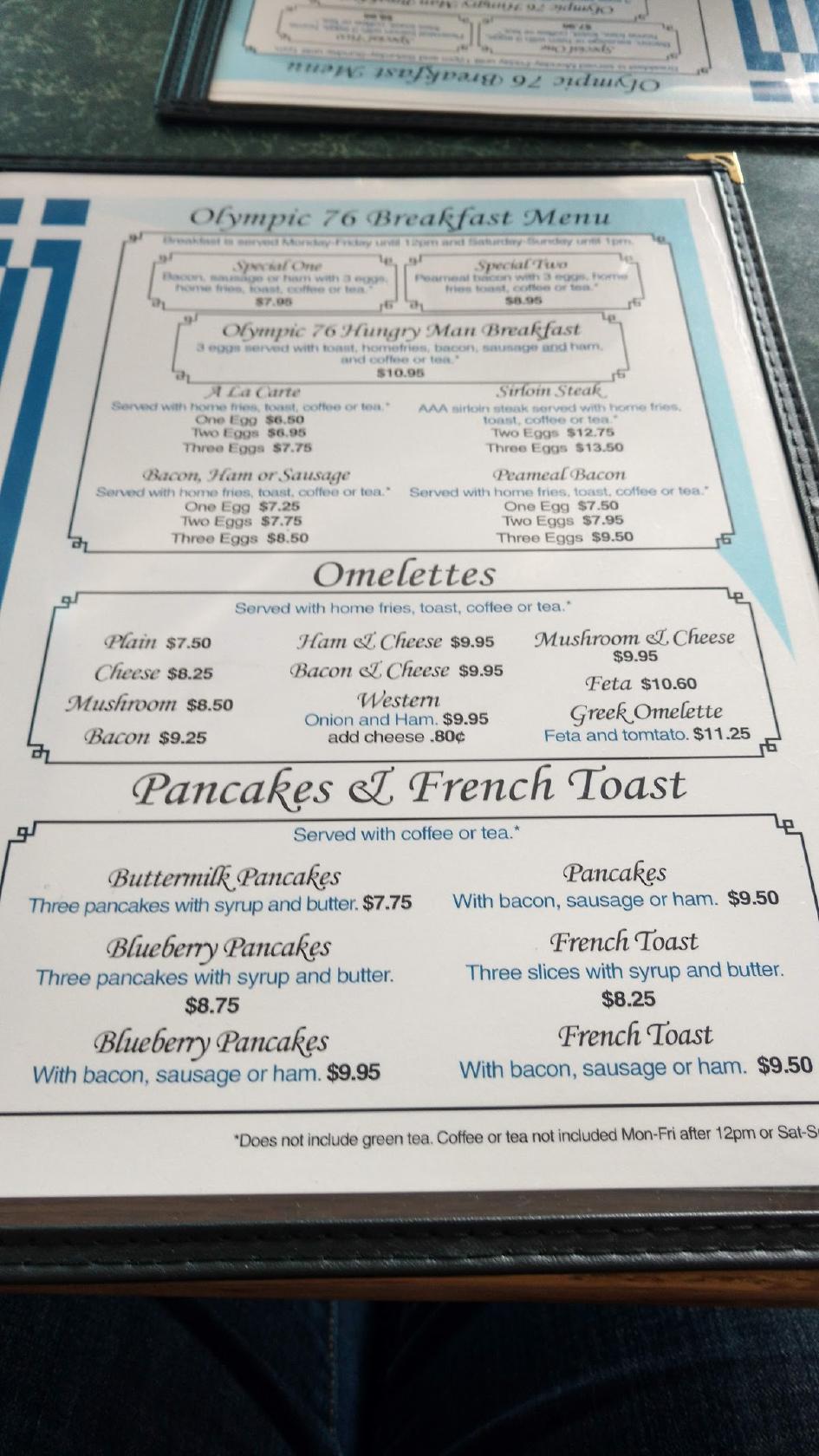 Menu at Olympic 76 Restaurant, Belleville