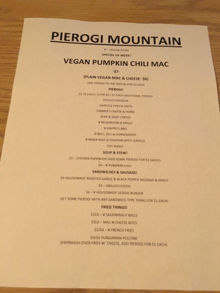 Menu at Pierogi Mountain restaurant, Columbus, 105 N Grant Ave