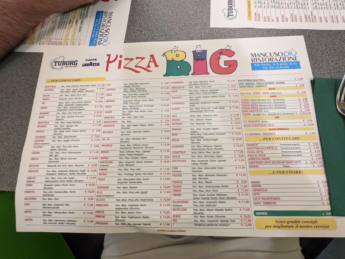 Menu da Pizza Big pizzeria, Milano