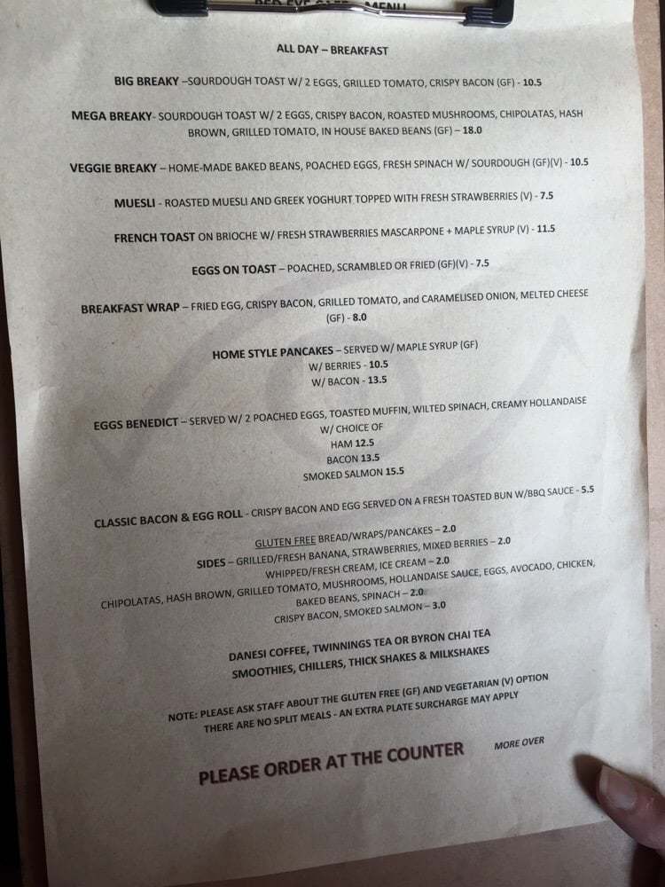 Menu at Red Eye Cafe, Raymond Terrace